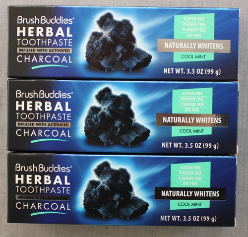 Brush Buddies 3-Pack Herbal Toothpaste Activated Charcoal Cool Mint No ...