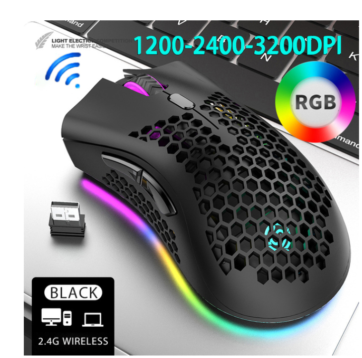 2.4G Wireless Mouse RGB Light Honeycomb Gaming Mouse Rechargeable ...