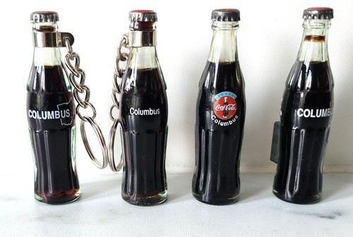 4 Coca Cola Miniature Bottles USA COLUMBUS HEAD OF OHIO KEYCHAIN ...