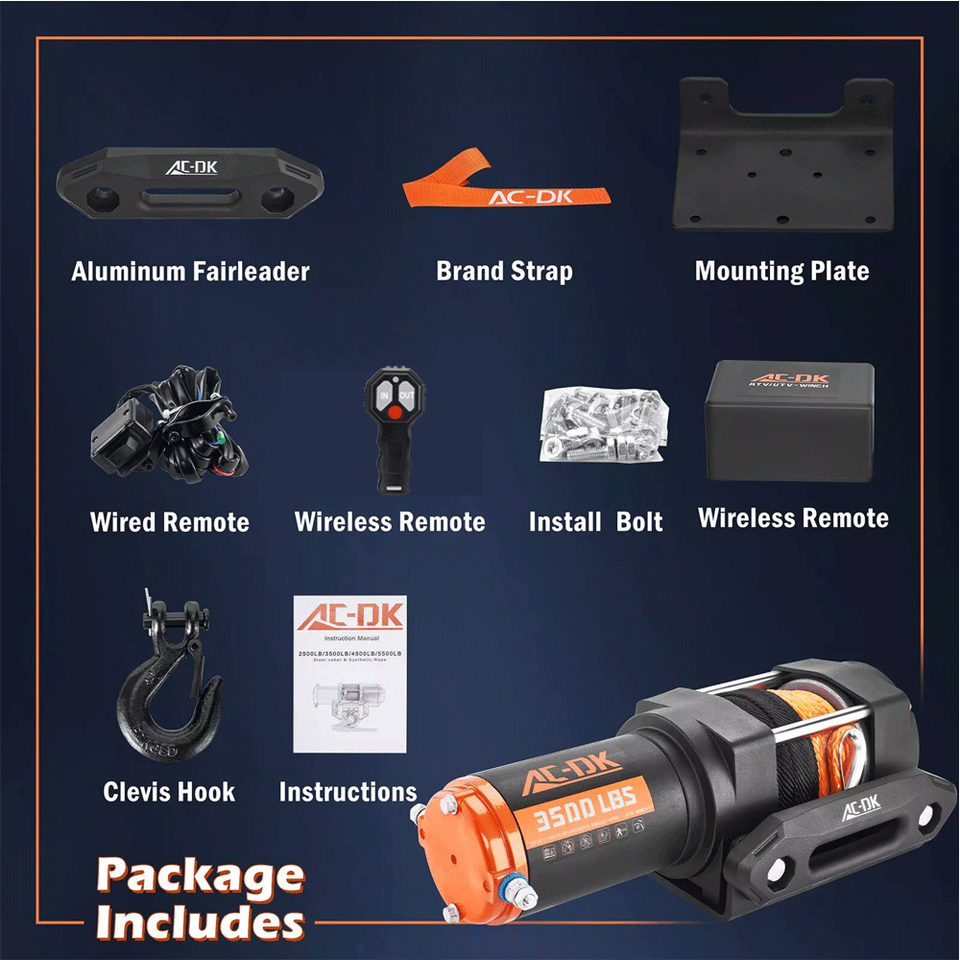 3500 lb 12V DC Electric ATV UTV Winch Wireless Remote Synthetic Rope ...