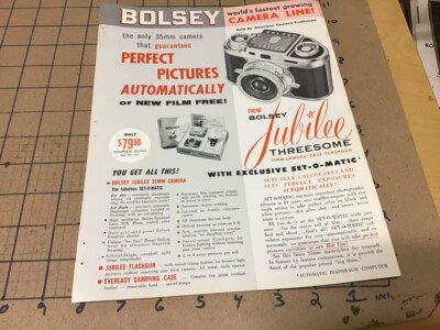 original Vintage 1950's Ad Sheet/s: BOSLEY CAMERA - double sided ad ...