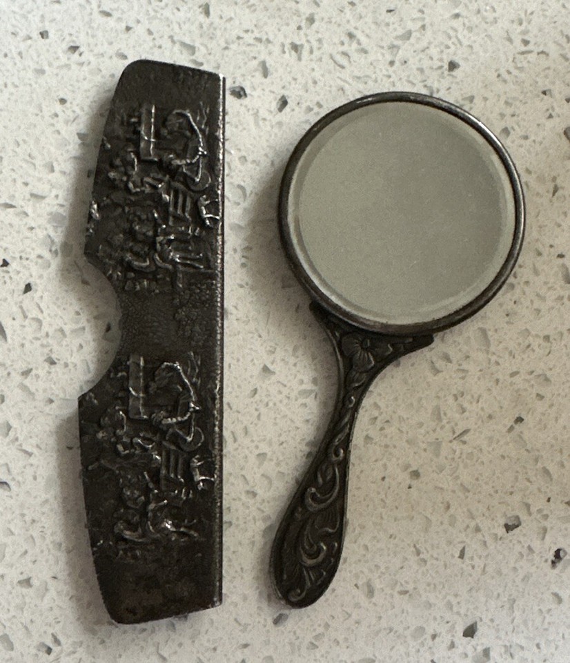 Hans Jensen 1920’s Silver Plated Denmark Repousse Compact Hand Mirror ...