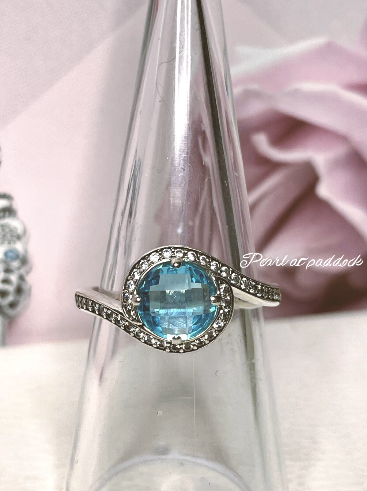 Authentic Pandora Radiant Embellishment Blue Topaz Ring W/ Gift Box 52 ...