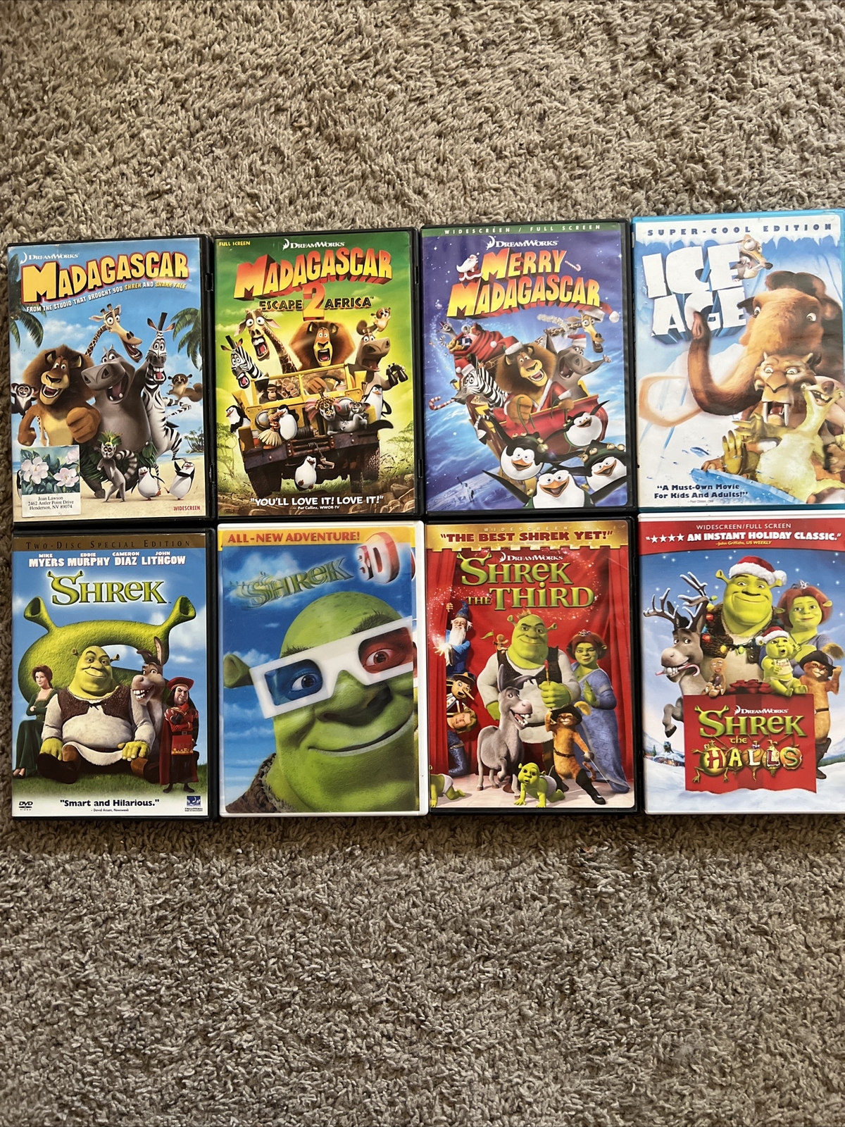 14 DVD Lot Shrek Dr. Suess’ Ice Age Lorax Horton Cat Madagascar Happy ...