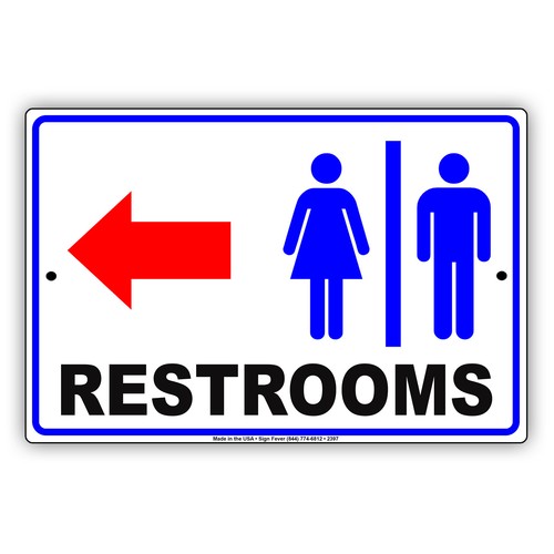 Restrooms Left Arrow For Unisex Bathroom, Hotels, Restaurant Aluminum ...