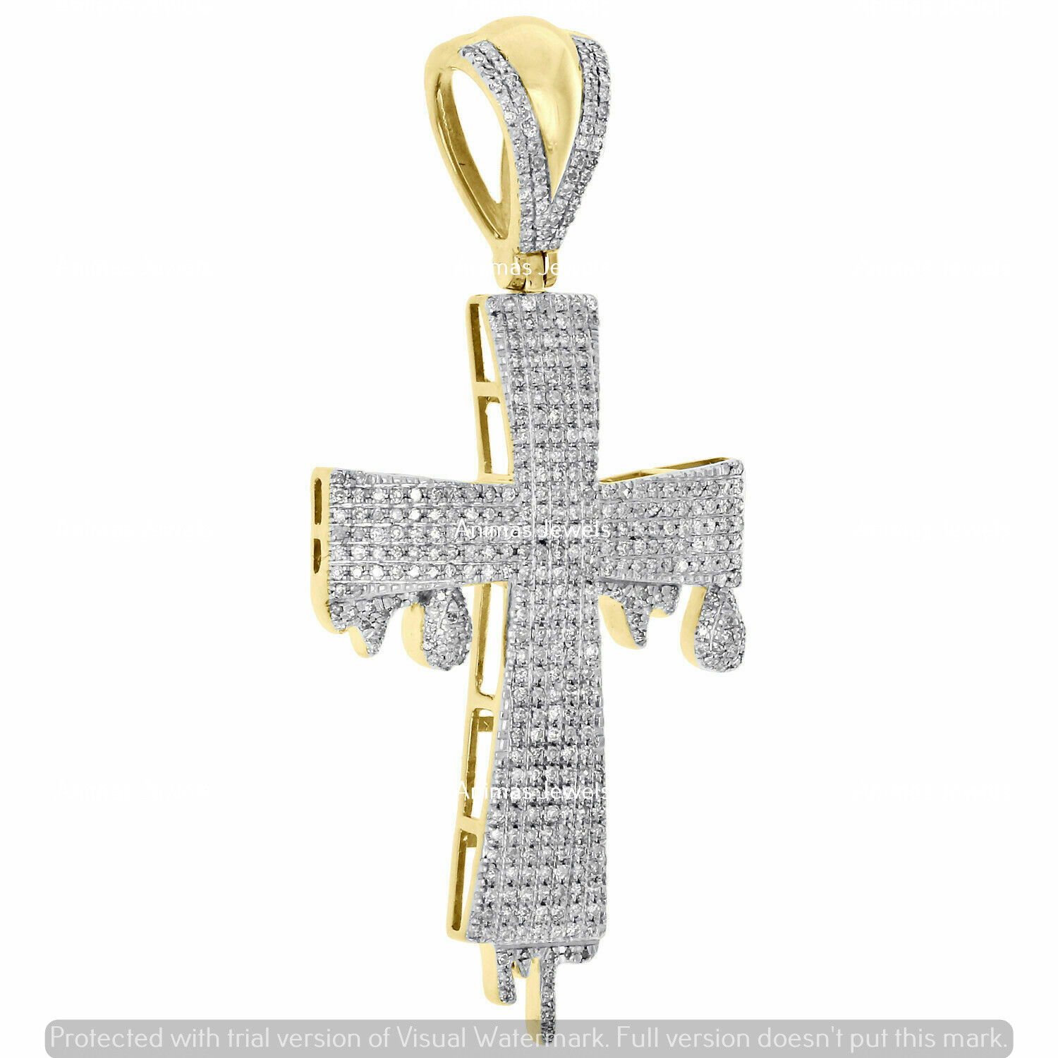 14K Yellow Gold Plated 1ct Moissanite Mens Dripping Cross Pendant ...