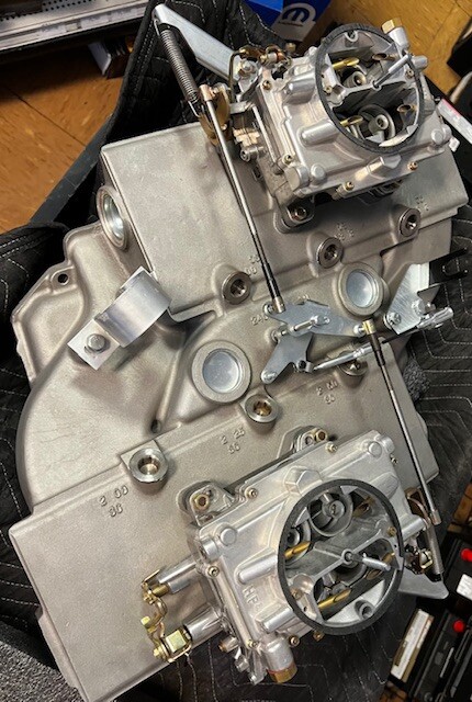 MOPAR "MAX WEDGE" INTAKE MANIFOLD / 2402726-1M - COMPLETE w/CARBS & AIR ...