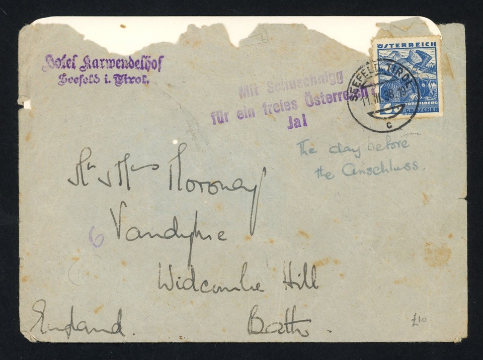 1938 Austria Cover To GB Seefeld-Bath Day Before Anschluss Free Free ...