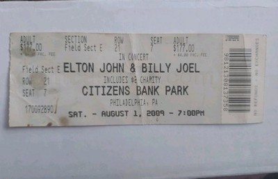 2009 Billy Joel Elton John Citizens Bank Rar Concert Ticket Stub ...