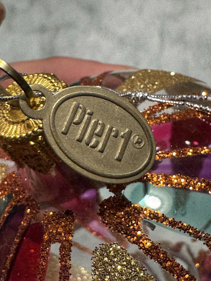 Pier 1 Rainbow Glittered Finial Ballon 2 Tear Drop Ornament 5" Multi ...