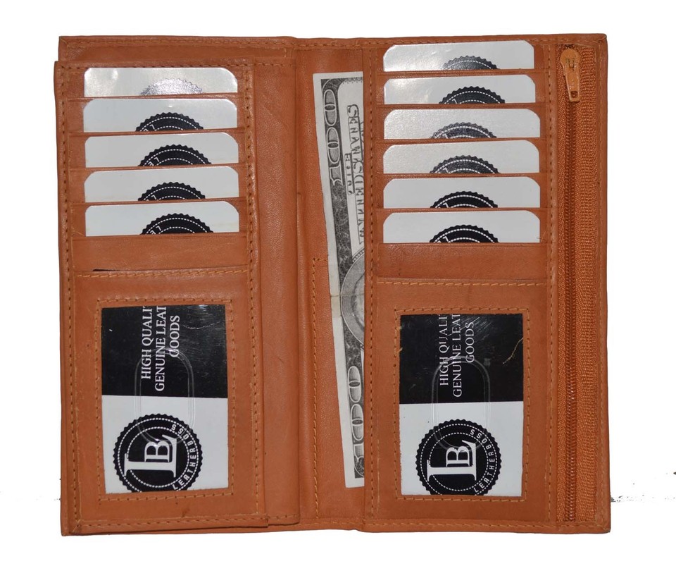 Leatherboss Genuine Leather Checkbook Cover Wallet with Credit Card ...