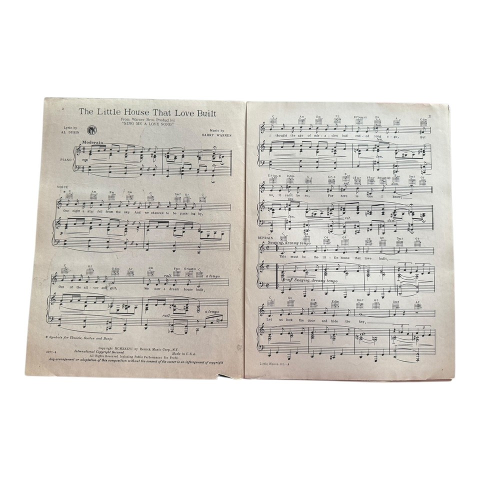 Sing Me a Love Song Sheet Music 1936 James Melton Patricia Ellis Warren ...