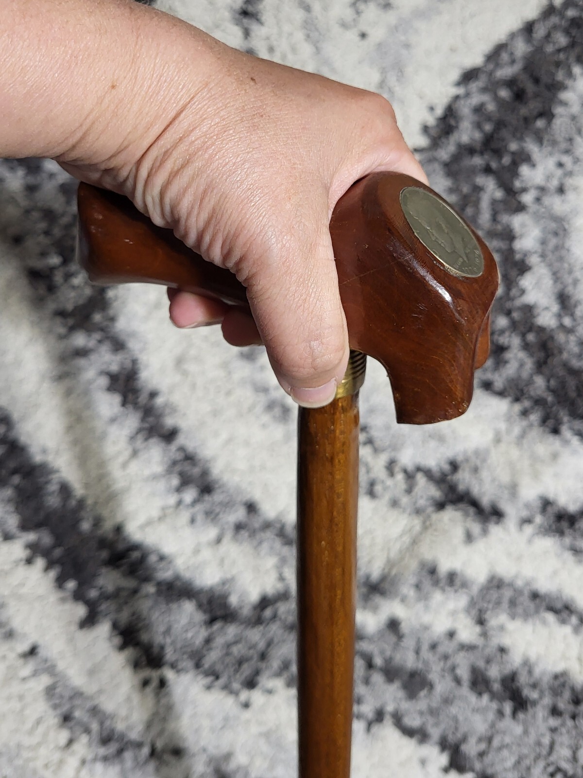 Wooden Carved Bear Frog 1976 Half Dollar Coin Wood Brass Walking Stick ...