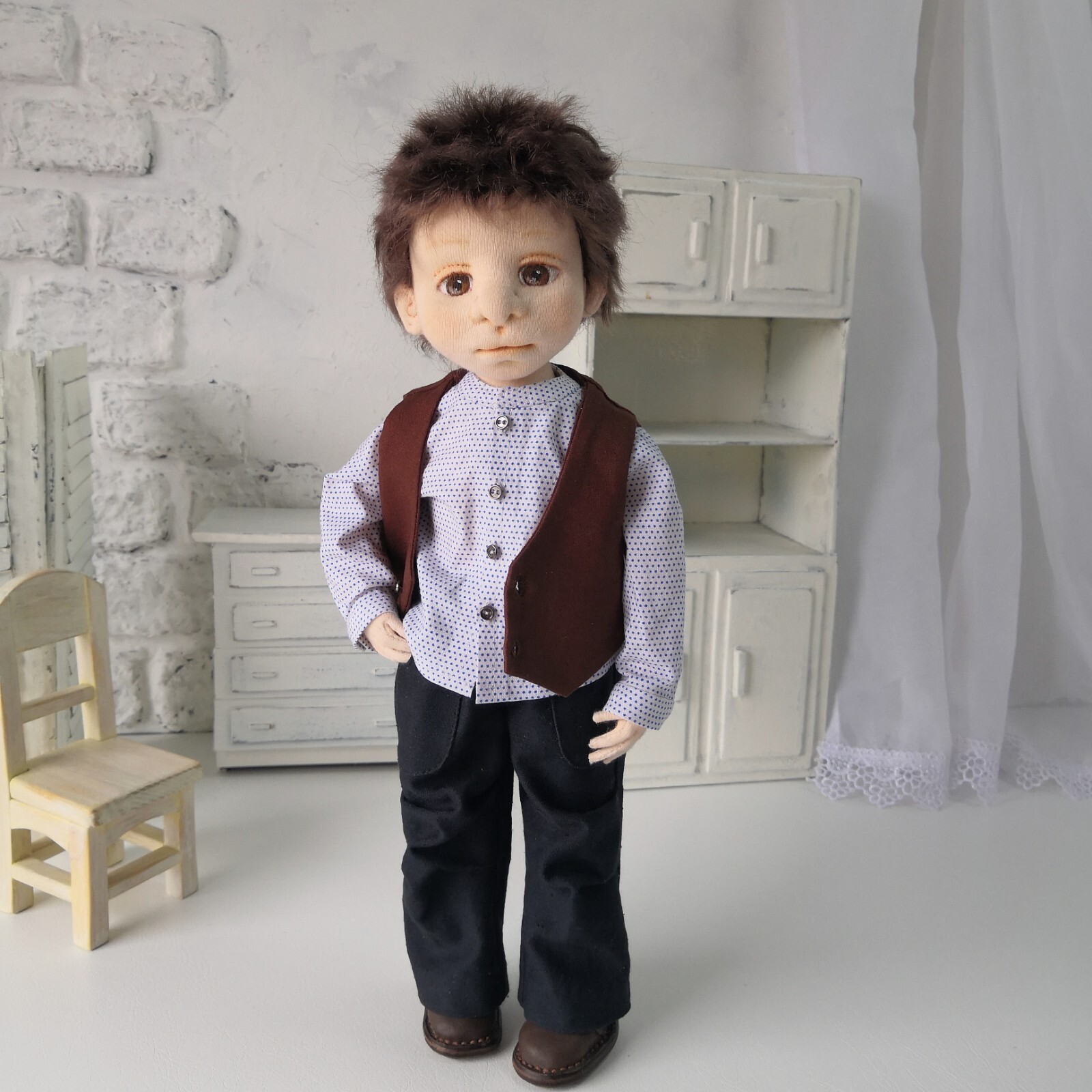 Handmade boy doll with brown hair 12.9 inches. An artistic doll. Rag ...