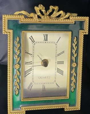 VTG Coquette Antique French Style Gold Bow Green Acrylic Floral Clock ...