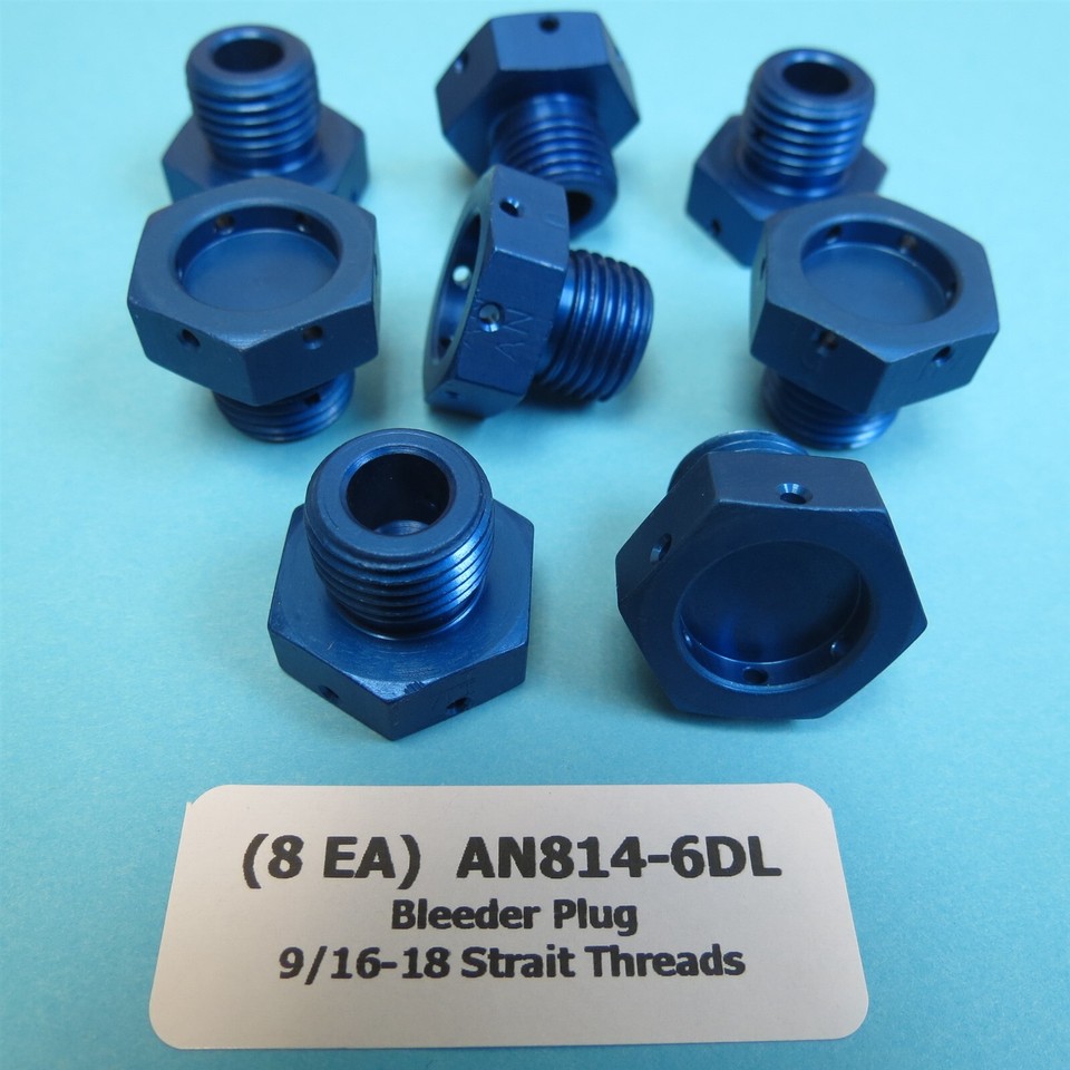 8 ea. NEW AN814-6DL Plug Bleeder Screw 9/16”-18 Strait Thread Aluminum ...