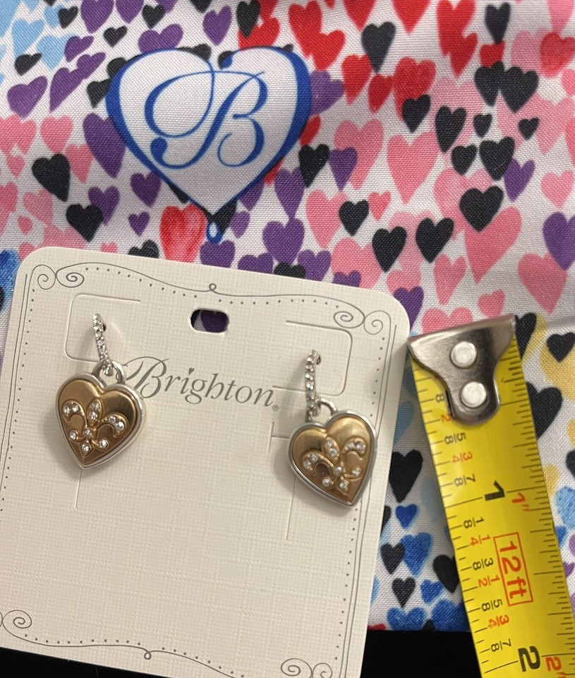 Brighton One Heart French Wire Two Tone-Crystal Earrings-NWT W/Fabric ...