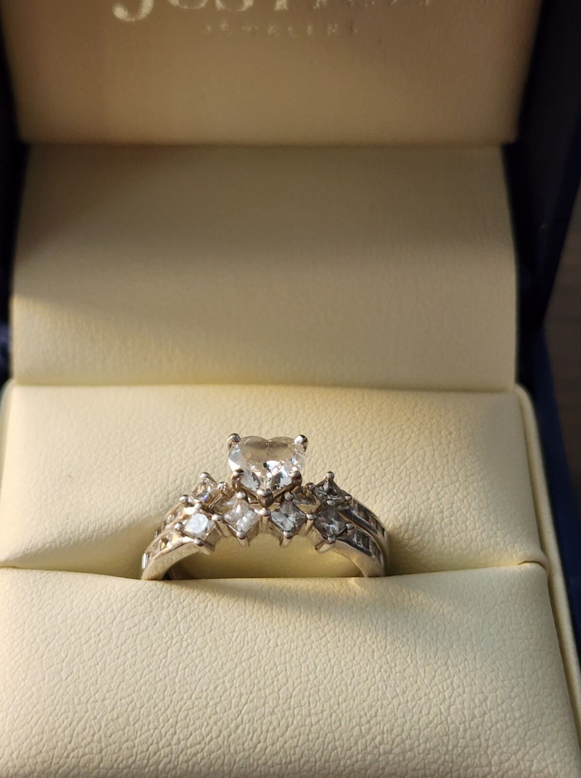 Custom 14k White Gold Heart Shaped Channel Bridal Set .71 ct lab ...