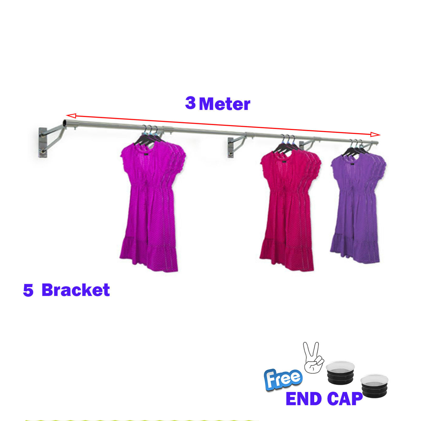25mm GARMENT CLOTHES RAIL WALL MOUNTED HANGING RAIL DISPLAY 4ft 5ft 6ft ...