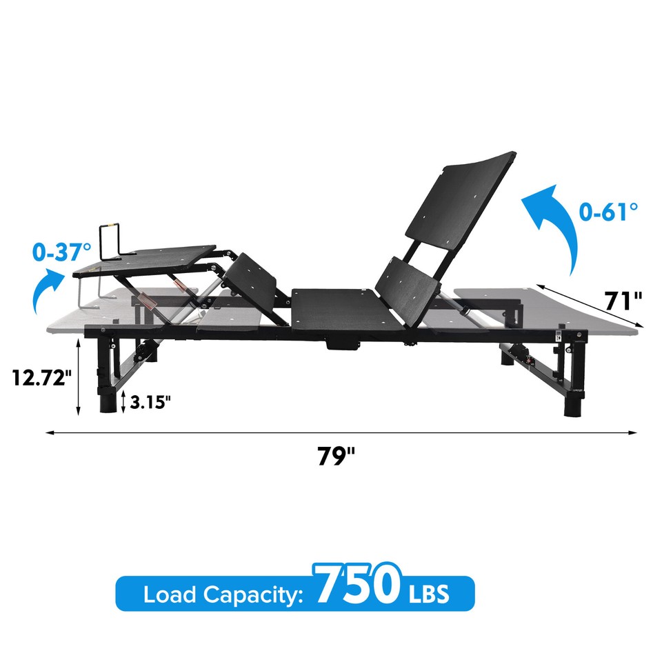 Queen/King Electric Adjustable Bed Frame Incline Quiet Motor Zero ...
