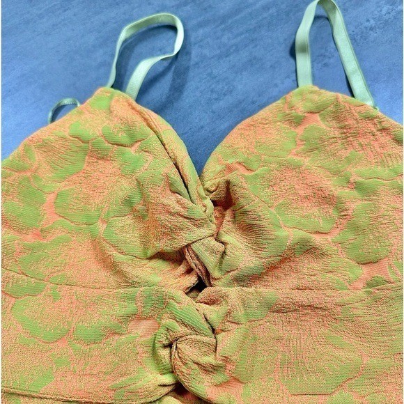 ZARA Bright Lime Green and Orange Floral Adjustable Strap Tank Top ...