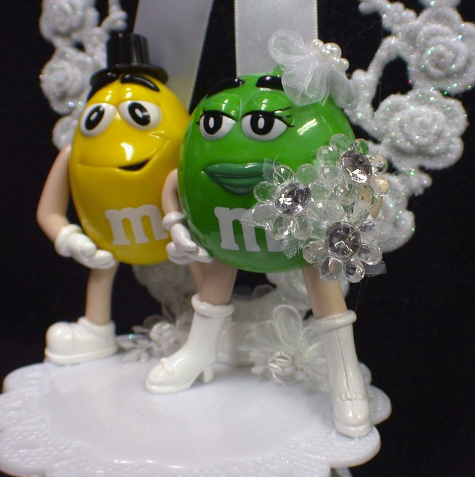 M & M Candy Wedding Cake Topper Mr Your Pick Groom Mrs GREEN Bride M&M ...