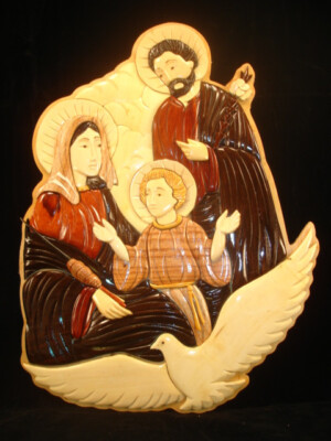 Hand crafted 3D Intarsia Wood Art THE HOLY FAMILY Sign Wall Plaque ...