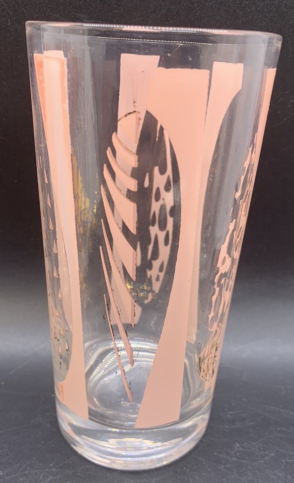 Vintage MCM Fred Press Signed Highball Glass Pink and Gold Set Of 5 | eBay