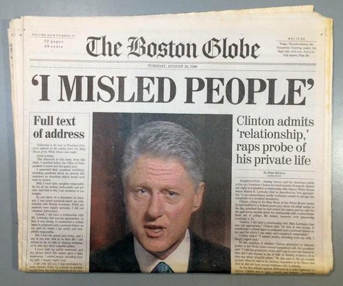 CLINTON IMPEACHMENT 'I MISLED PEOPLE' August 18, 1998 Boston Globe NEW ...