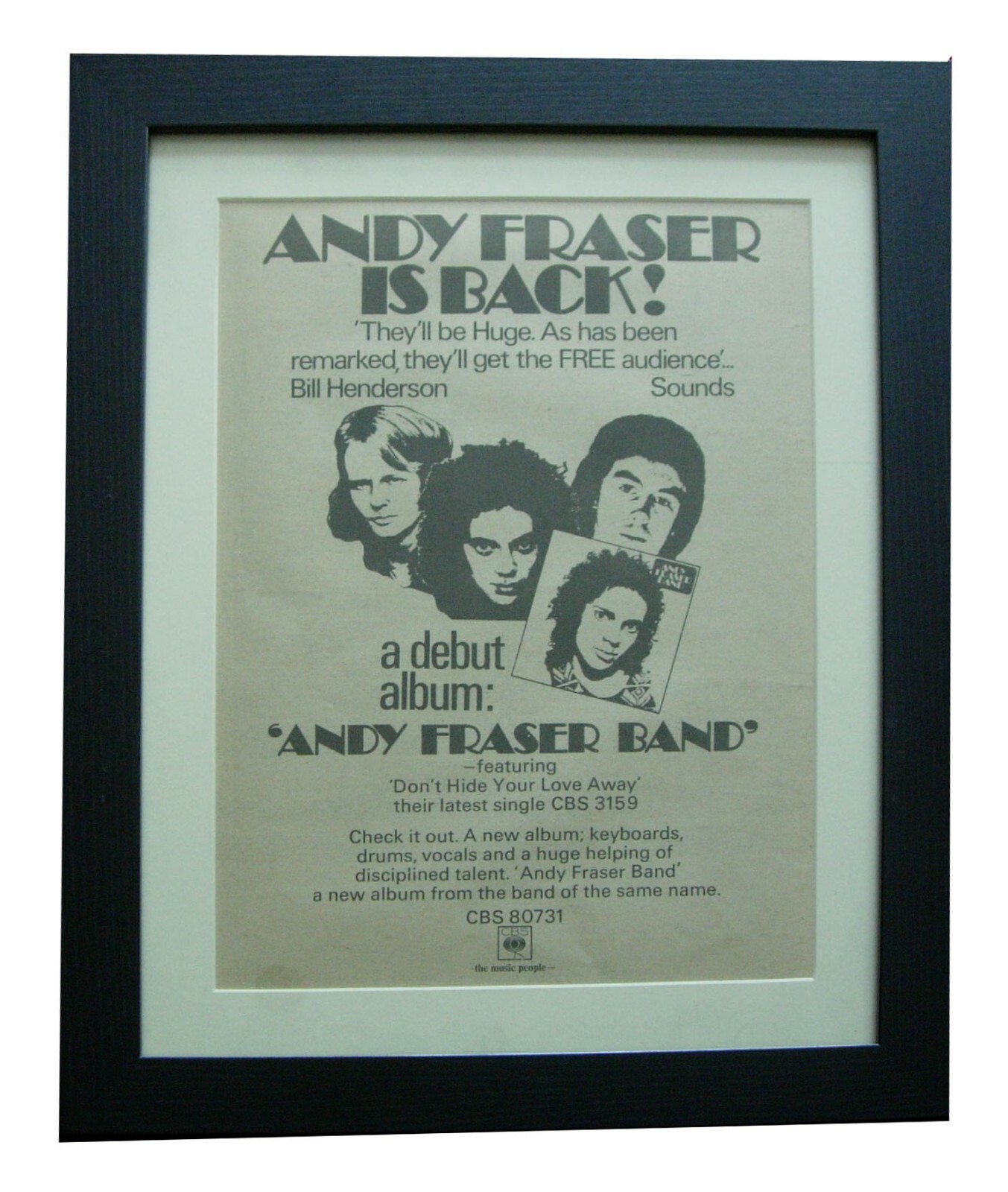 ANDY FRASER BAND+ALBUM+LP+FREE+POSTER+AD+ORIGINAL 1975+FRAMED+FAST ...