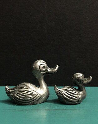 Pewter Duck & Duckling Wildlife Farm Bird Animal Diorama Miniature Art ...