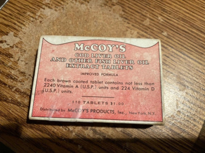 Ca. 1940-50s Vintage McCoy's Cod Liver Pills Cardboard Box w/ Product ...