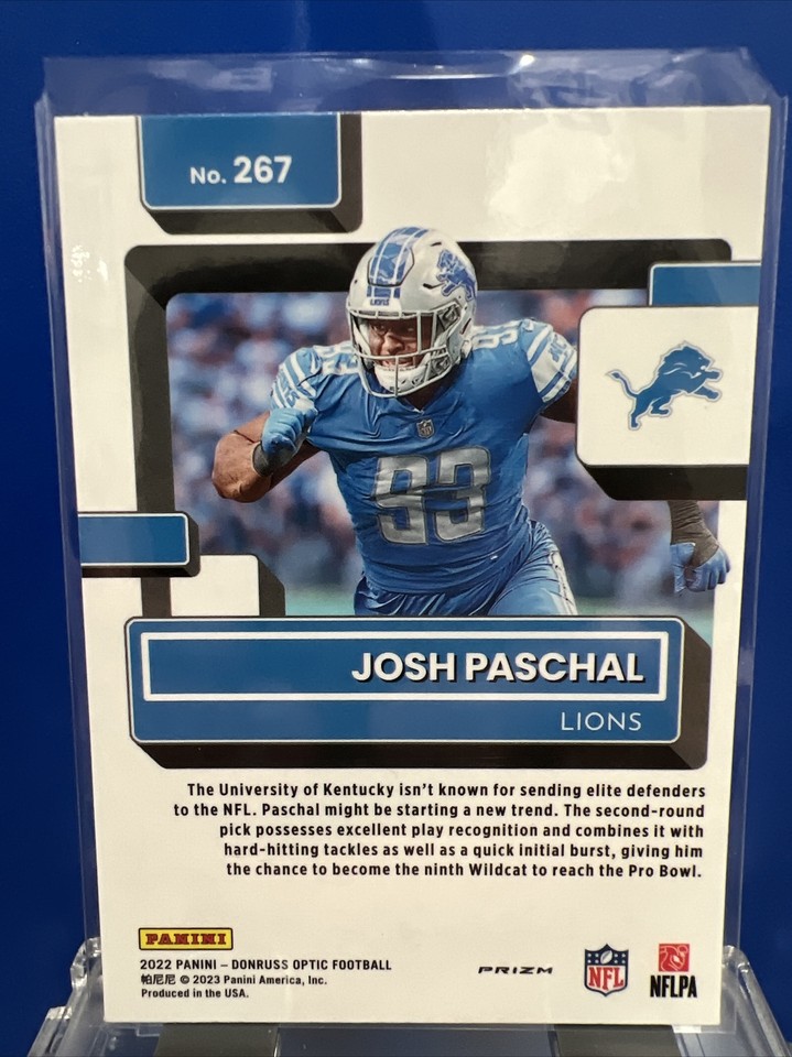 2022 Donruss Optic JOSH PASCHAL #267 Purple Shock Rated Rookie Detroit ...