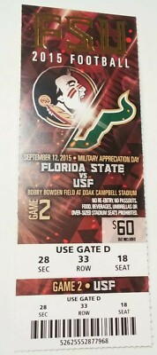 2015 Florida State Seminoles South Florida Football Ticket Stub | eBay