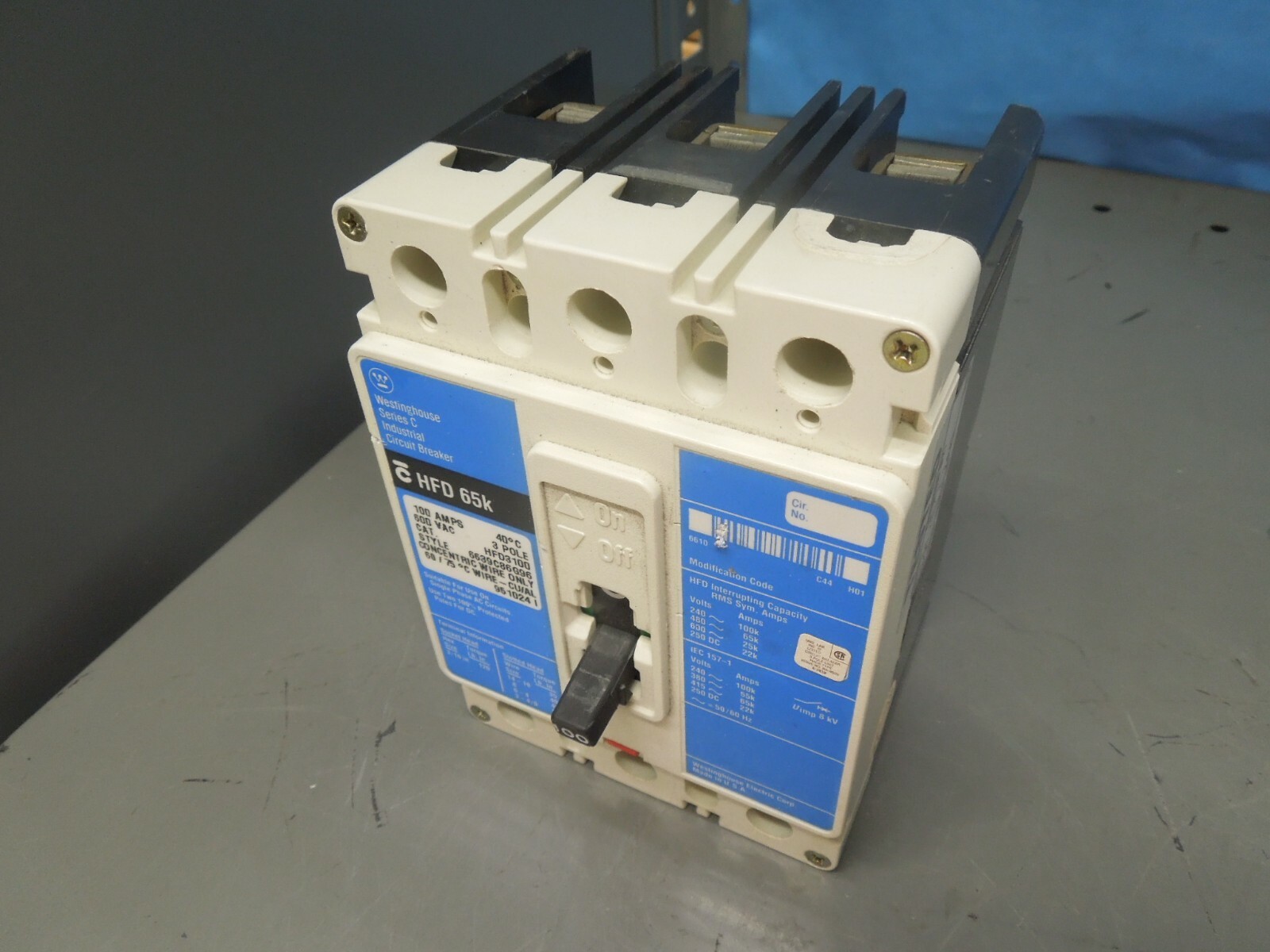 Westinghouse HFD3100 100A 3P 600VAC Circuit Breaker Style# 6639C86G96 ...