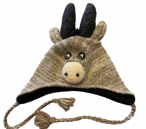 Adult Yak Animal Hat Fair Trade 100% Wool Nepal Fleece Lined One Size ...