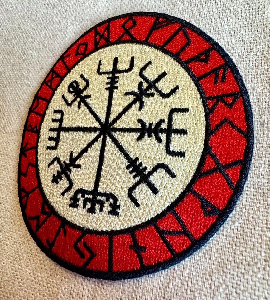 VIKING COMPASS PATCH Vegvisir IRON-ON EMBROIDERED ICELANDIC NORSE RUNE ...