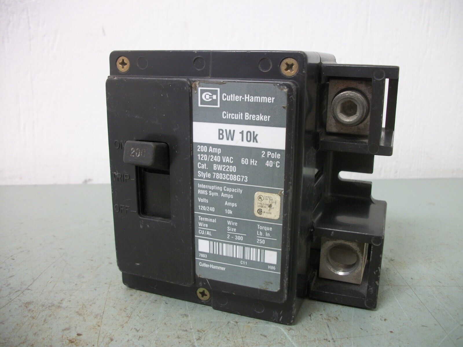 CUTLER-HAMMER BW CIRCUIT BREAKER BW2200 200AMP 240VOLT 2POLE | eBay