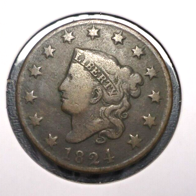 Original Fine TOUGH DATE 1824 Coronet US large 1C cent FREE SHIPPING ...
