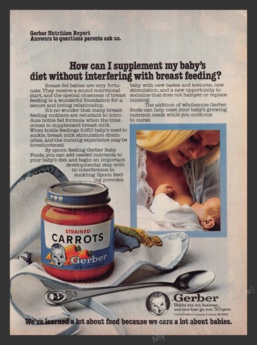 Gerber Strained Carrots Breast Feeding Mom 1980s Print Advertisement Ad ...