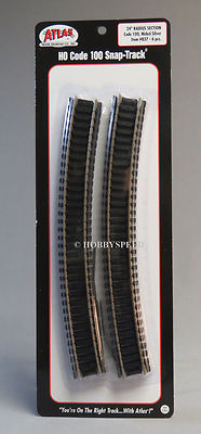 ATLAS HO SCALE 24" RADIUS CURVES TRACK CODE 100 black ties ns rail ...