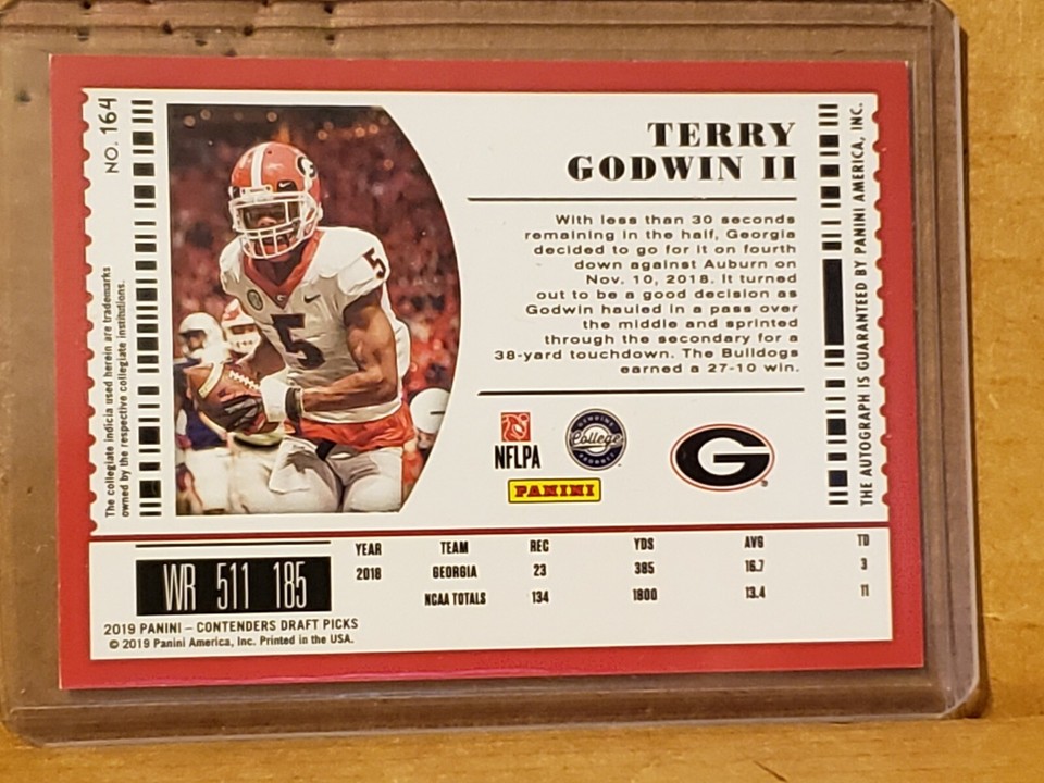 Terry Godwin II 2019 Contenders Draft College Ticket Autograph Georgia ...