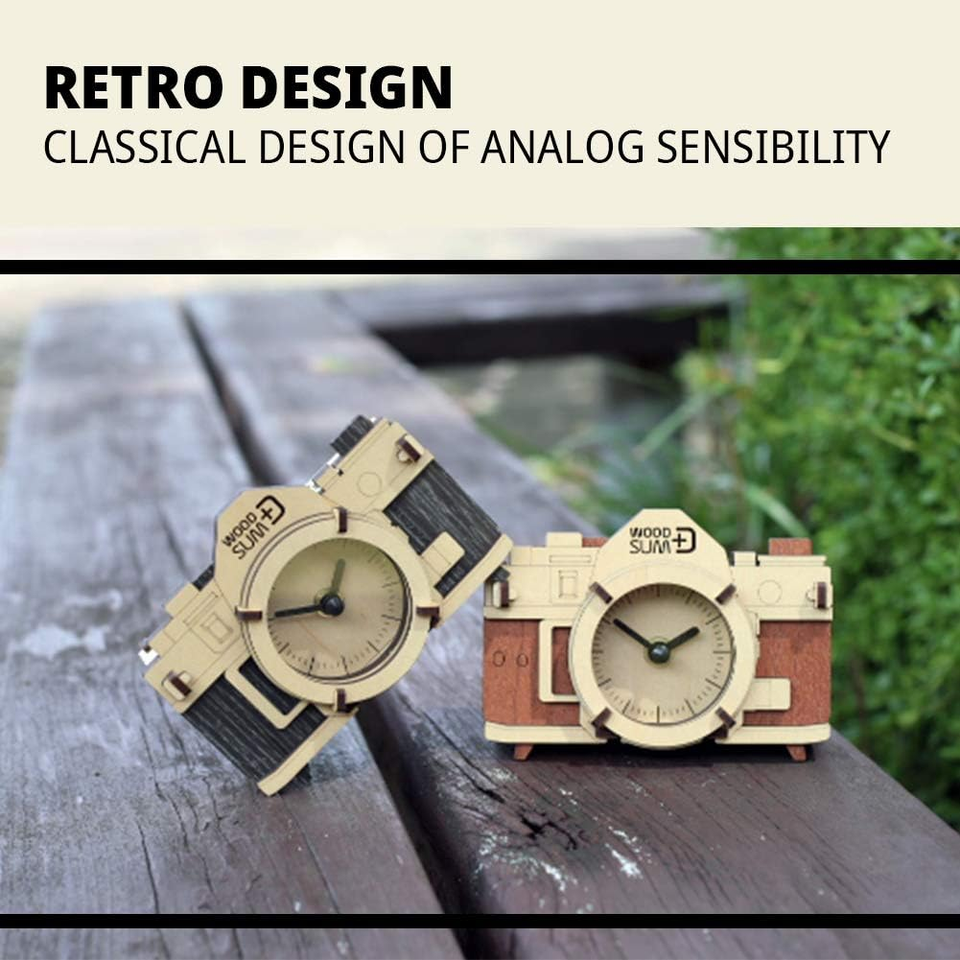 Fully Functional Wooden 3D Puzzle Camera Shaped Clock Red DIY Kit for ...