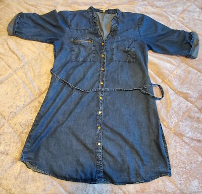 MPH Collection Womens Blue Jean Button Down TUNIC Shirt Top Blouse Size ...