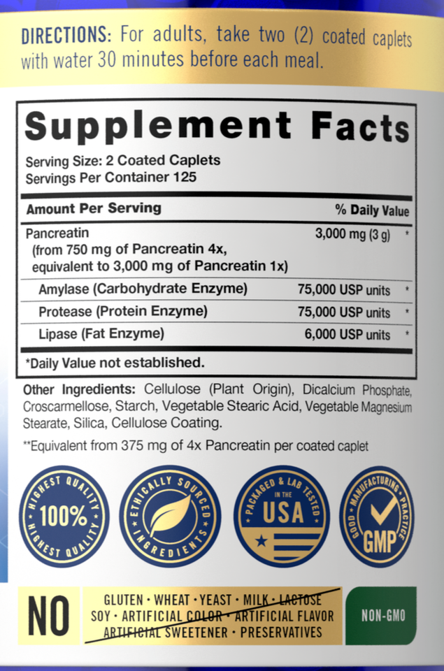 Pancreatin 3000mg Digestive Enzymes 250Caps Non-GMO/Gluten Free/No ...