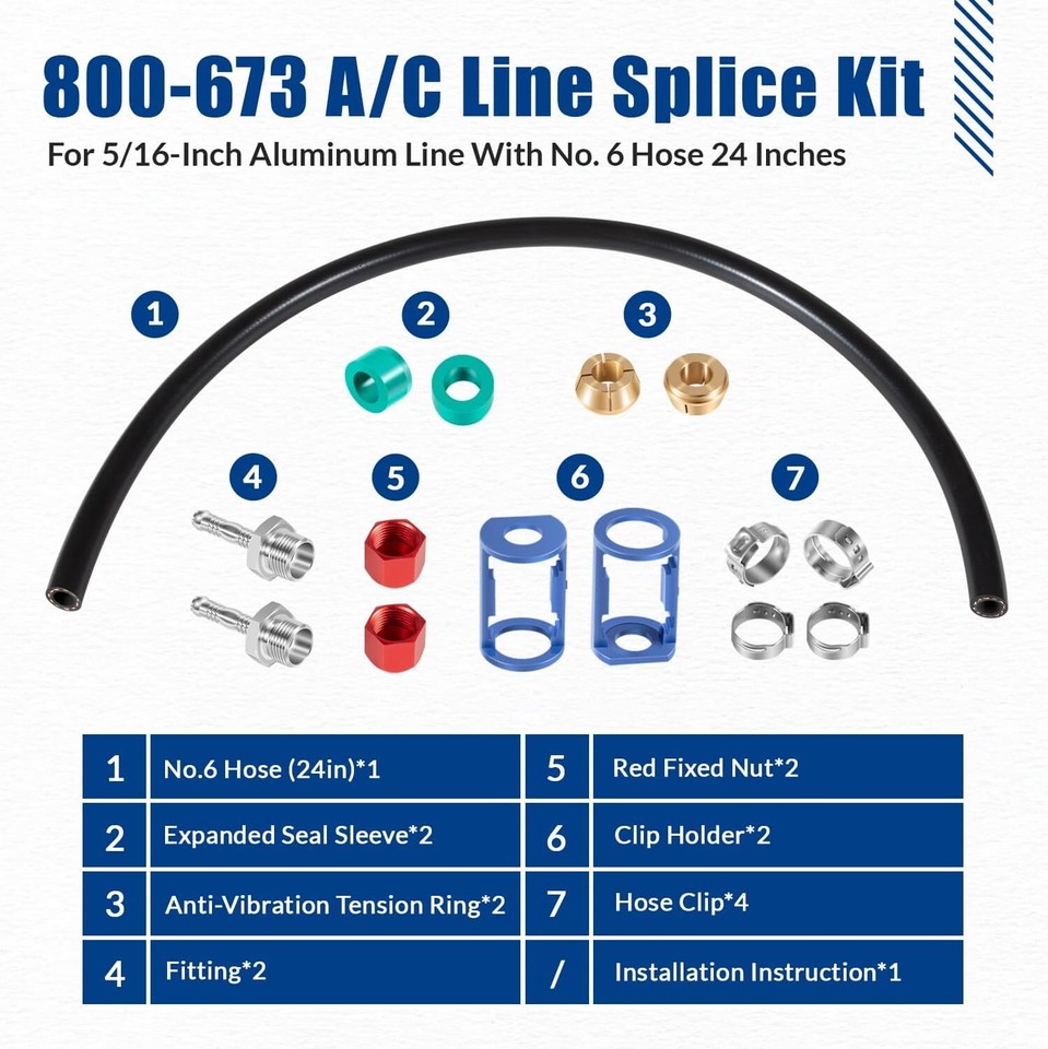A/C Line Splice Kit for 5/16" Line With No. 6 Hose 24", Splice ...