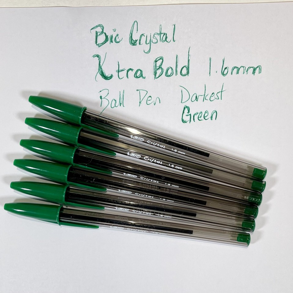 6 Dark GREEN Bic Cristal Ballpoint Pens 1.6mm Xtra Bold Smooth Writing ...