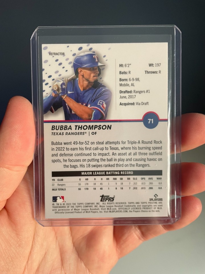 Bubba Thompson Rookie Refractor - 2023 Topps Pristine Baseball #71 ...