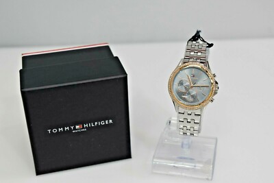 New Tommy Hilfiger Two Tone RG SS Blue Dial Crystals 1781976 $155 Watch ...
