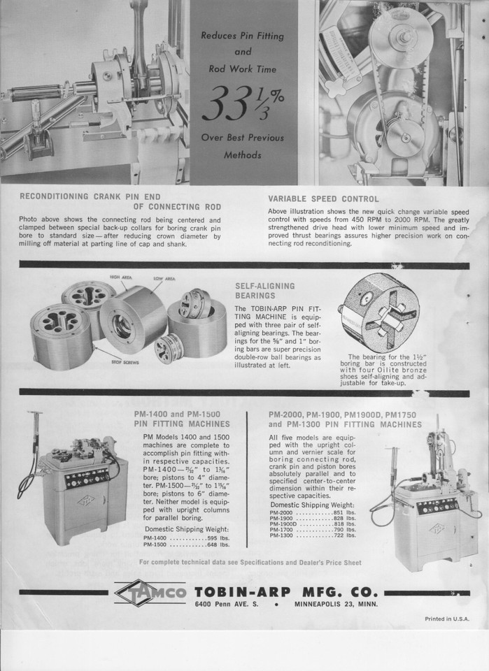 TOBIN ARP ROD MACHINE 1.5" BORING BAR, BEARING & AIR EXPANSION MANDREL ...
